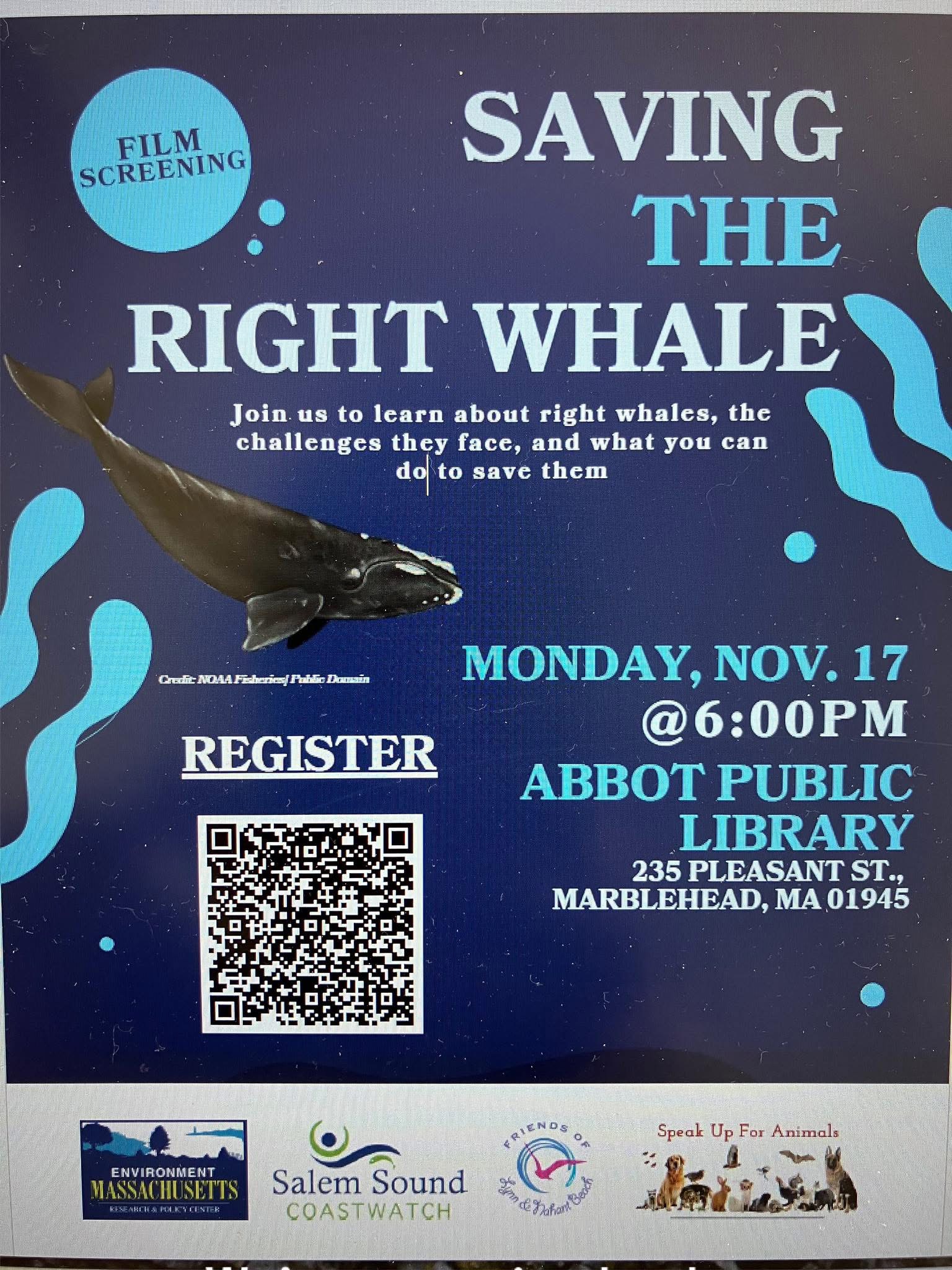 Film Screening: Saving the Right Whale – Seaside Swampscott